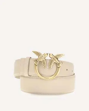 Pinko Love Birds Logo Leather Belt - Beige