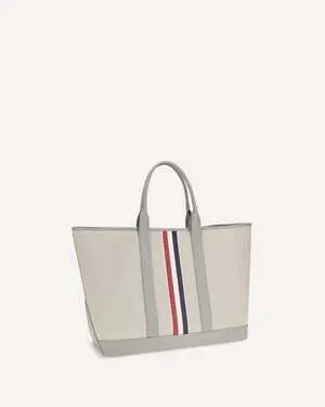 Thom Browne Canvas Tote Bag With Leather Details - Grey