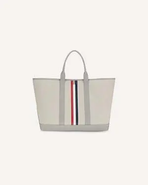 Thom Browne Canvas Tote Bag With Leather Details - Grey