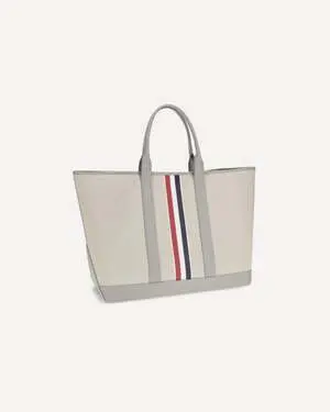 Thom Browne Canvas Tote Bag With Leather Details - Grey
