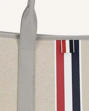 Thom Browne Canvas Tote Bag With Leather Details - Grey