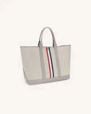 Thom Browne Canvas Tote Bag With Leather Details - Grey
