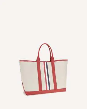 Thom Browne Canvas Tote Bag With Grained Leather Trim - Red