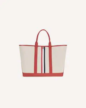 Thom Browne Canvas Tote Bag With Grained Leather Trim - Red