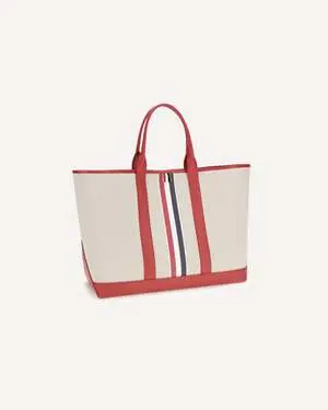 Thom Browne Canvas Tote Bag With Grained Leather Trim - Red