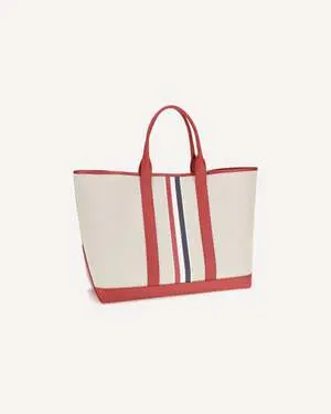 Thom Browne Canvas Tote Bag With Grained Leather Trim - Red
