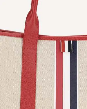 Thom Browne Canvas Tote Bag With Grained Leather Trim - Red