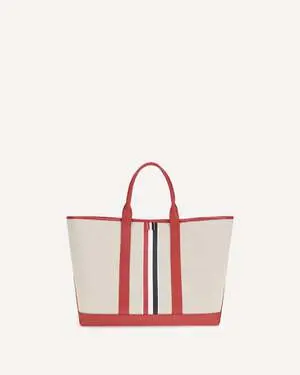 Thom Browne Canvas Tote Bag With Grained Leather Trim - Red