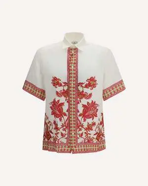 Etro Linen Hirt With Floral Print And Hort Leeve