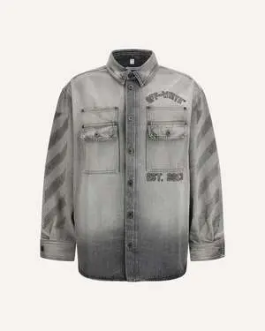 Off-White Diag Miitary Overshirt In Denim Mae