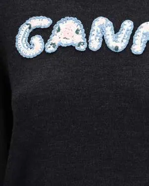 GANNI Crochet Appliqué Merino Wool Sweater