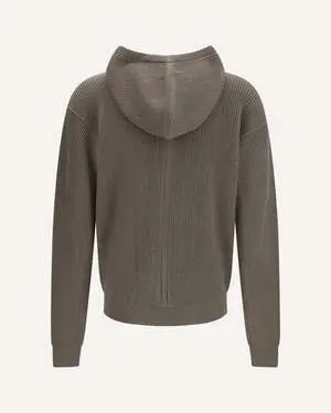 Rick Owens Ribbed Virgin Wool Knit Full Zip Hoodie - Grey