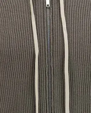 Rick Owens Ribbed Virgin Wool Knit Full Zip Hoodie - Grey