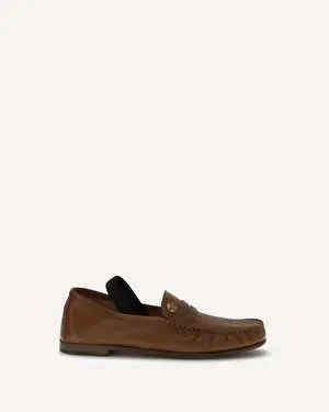 Versace Leather Loafers With Medusa Logo Plaque - Brown