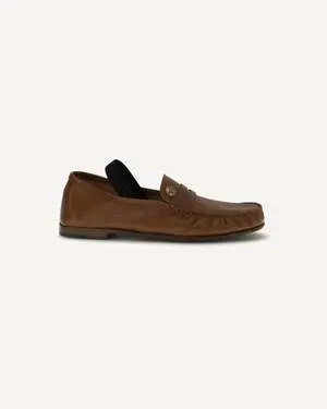 Versace Leather Loafers With Medusa Logo Plaque - Brown