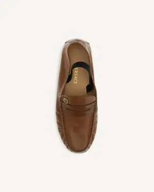 Versace Leather Loafers With Medusa Logo Plaque - Brown