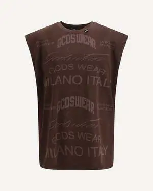 Gcds Cotton Sleeveless T-shirt With All-over "history" Print - Brown