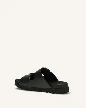 Prada Leather Sandals With Logo - Black