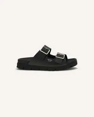 Prada Leather Sandals With Logo - Black
