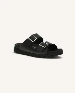 Prada Leather Sandals With Logo - Black