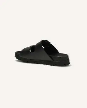 Prada Leather Sandals With Logo - Black