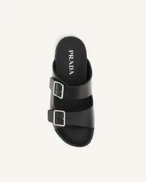 Prada Leather Sandals With Logo - Black