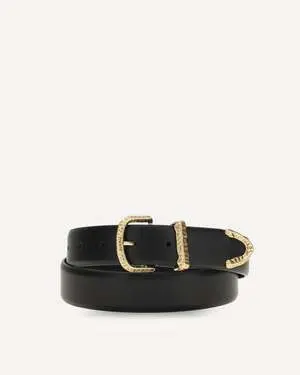 Pinko Leather Belt With Decorated Buckle - Black
