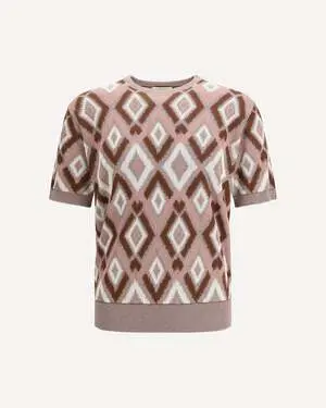 PIACENZA CASHMERE 1733 Short Sleeve Crewneck Sweater With Geometric Print