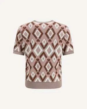 PIACENZA CASHMERE 1733 Short Sleeve Crewneck Sweater With Geometric Print