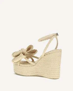 Mach & Mach Le Cadeau Raffia Wedge Sandals With Bow Detail - Beige
