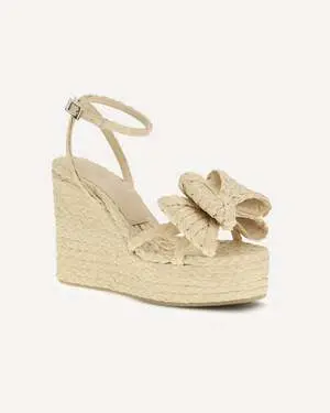 Mach & Mach Le Cadeau Raffia Wedge Sandals With Bow Detail - Beige