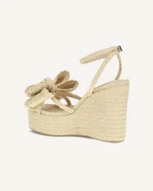 Mach & Mach Le Cadeau Raffia Wedge Sandals With Bow Detail - Beige