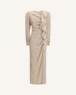 Alessandra Rich Jacquard Draped Dress With Flounces - Cream