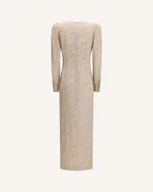 Alessandra Rich Jacquard Draped Dress With Flounces - Cream