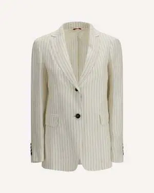 Max Mara Single-breasted Striped Linen Blazer - Cream
