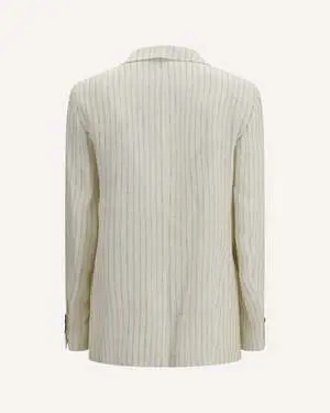 Max Mara Single-breasted Striped Linen Blazer - Cream