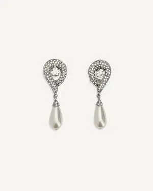 Alessandra Rich Crystal And Faux Pearl Drop Earrings - Silver