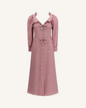 Alessandra Rich Polka Dot Midi Dress With Ruffles