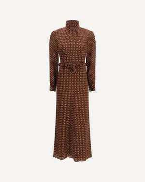 Alessandra Rich Polka Dot Silk Crêpe De Chine Midi Dress With Bow And Ruffles