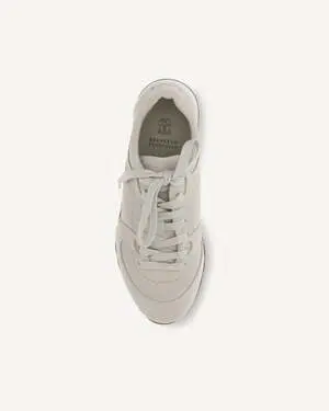Brunello Cucinelli Suede Lace Up Sneakers - Cream