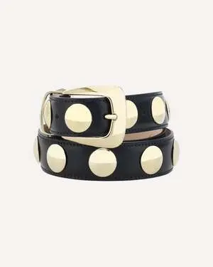 Khaite Benny Leather Belt With Gold Tone Studs