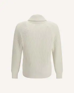 Brunello Cucinelli Ribbed Shawl Collar Cardigan - Cream