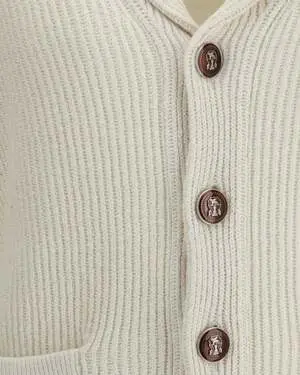 Brunello Cucinelli Ribbed Shawl Collar Cardigan - Cream