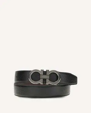 FERRAGAMO Gancini Buckle Leather Belt - Black