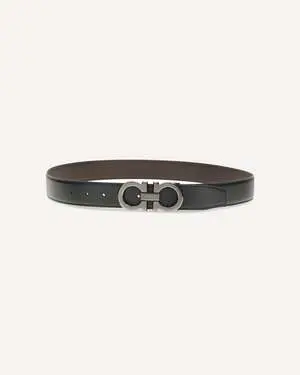 FERRAGAMO Double Gancini Leather Belt - Black