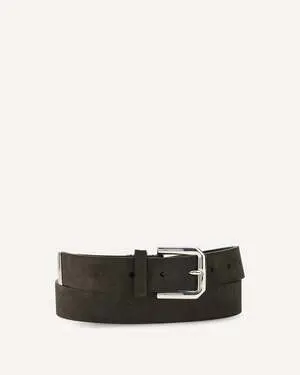 Brunello Cucinelli Suede Belt With Antique Gold-plated Buckle - Black