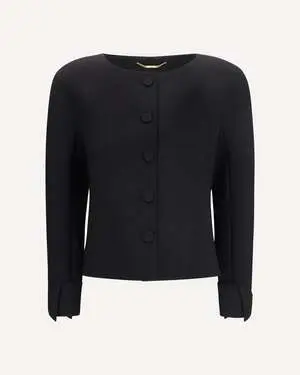 Chloé Collarless Fitted Jacket In Wool Crêpe - Black