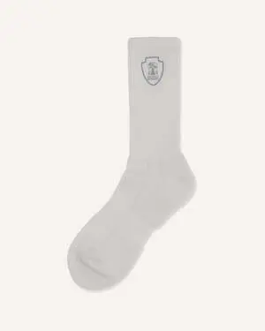 Brunello Cucinelli Ribbed Cotton Knit Socks With Embroidered Logo - White