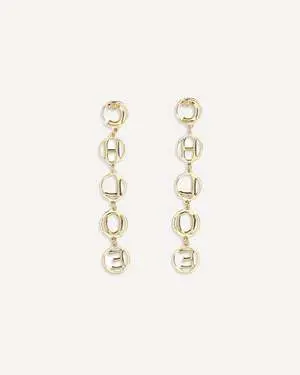 Chloé Script Drop Earrings In Vintage Brass