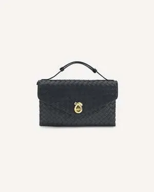 Bottega Veneta Lambskin Leather Knot Lock Shoulder Bag - Blue